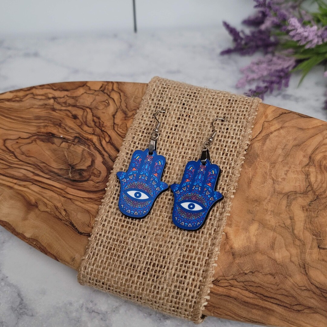 Hasma Hand Wood Earrings - Evil Eye Earrings - Boho Earrings - Hand of ...