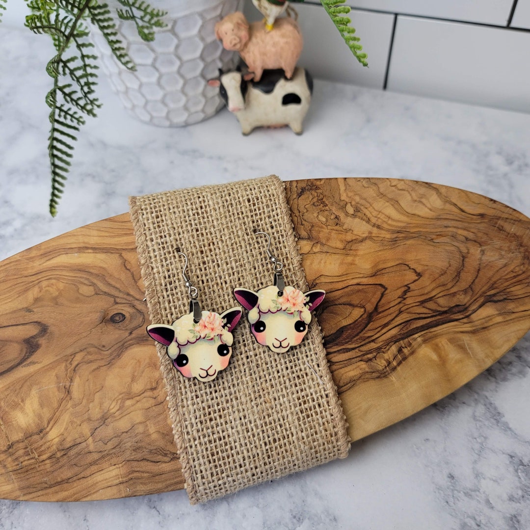 Sheep Wood Earrings Sheep Earrings MDF Wood Earrings - Etsy