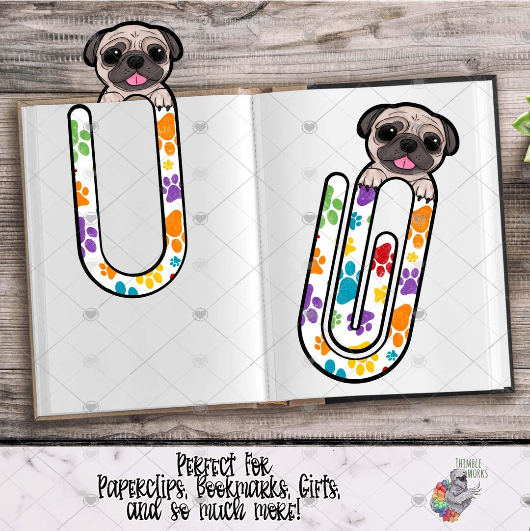 Pug Paperclip Bookmark Design, Bookmark Sublimation Design, Dog Design ...