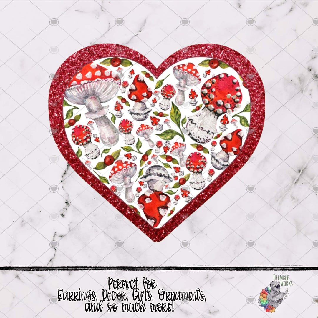 Mushroom Earring Design, Mushroom Heart, Summer Day Design, Garden ...
