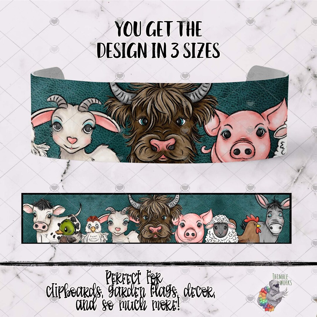 Farm Animals Cuff Bracelet Design, Cow Cuff Bracelet Design, Pig Design ...