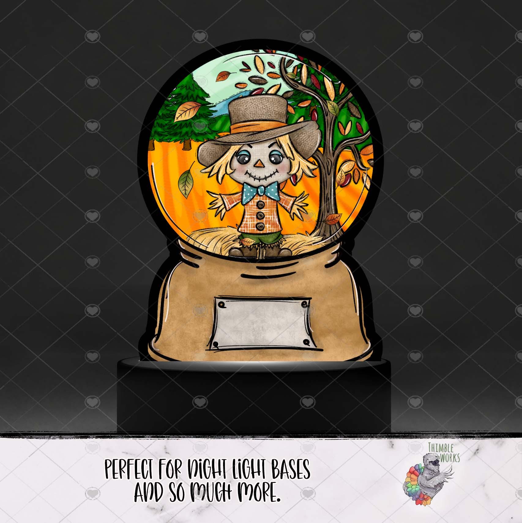 Fall Snow Globe Design, Autumn Night Light Design, Scarecrow Sign Light ...