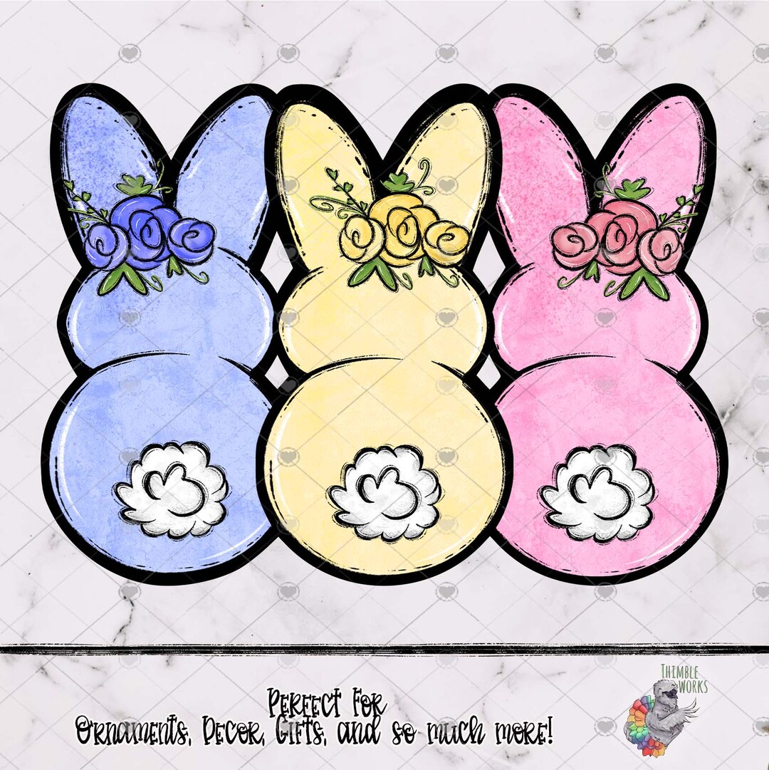 Pastel Easter Flower Trio Sublimation Design, Bunny Trio Wall Decor ...