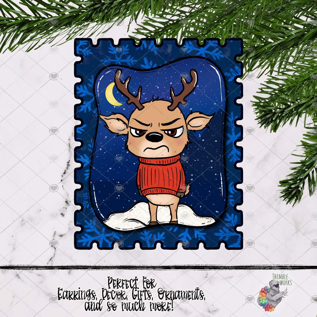 Grumpy Reindeer Stamp Design, Stamp Ornament, Christmas Ornament ...