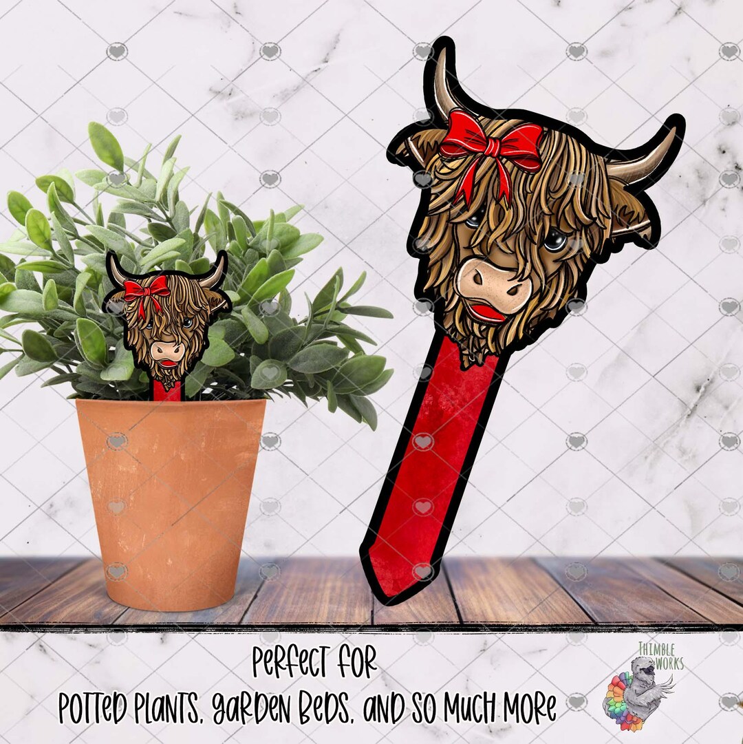 Red Bow Highland Cow Garden Stake Sublimation Design, Rustic Garden ...