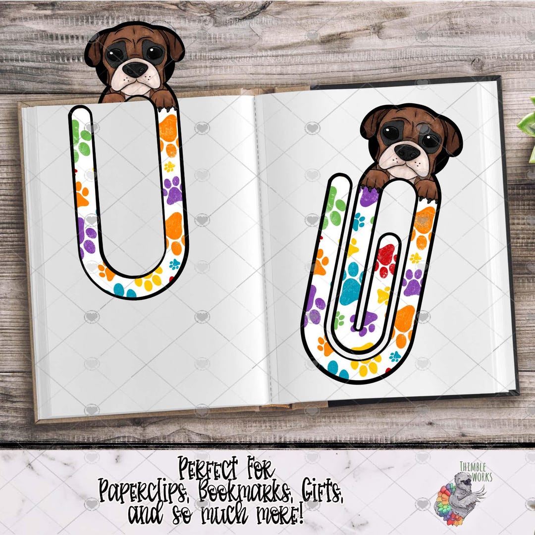 Boxer Paperclip Bookmark Design, Bookmark Sublimation Design, Dog ...