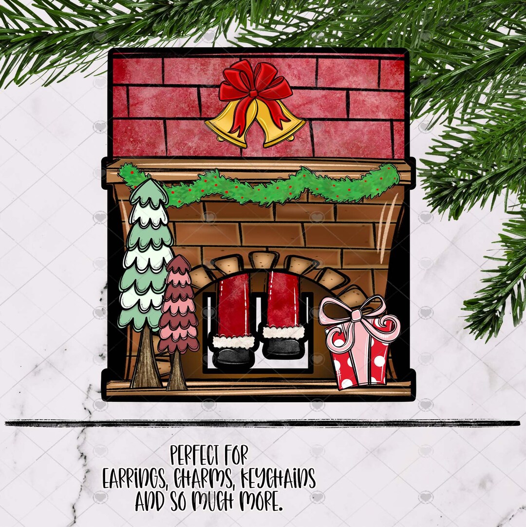 Santa Fireplace Sublimation Design, Fireplace Ornament, Christmas ...