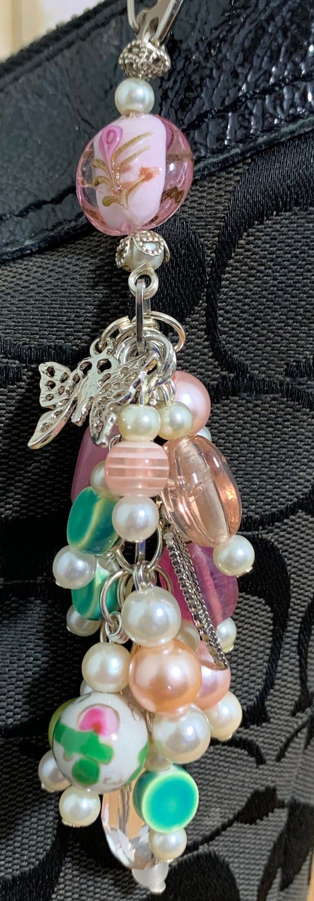 Handmade Springtime Garden Inspired Beaded Purse Charm or Keychain With ...