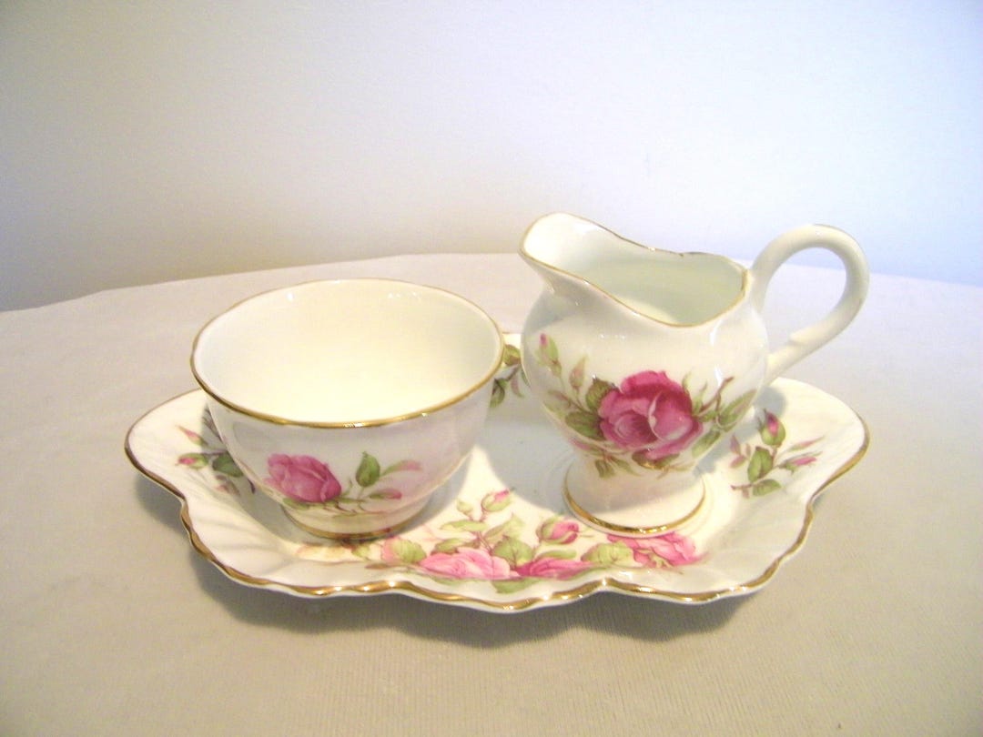 Vintage Royal Stuart Pink Roses Bone China Sugar Creamer Set W ...