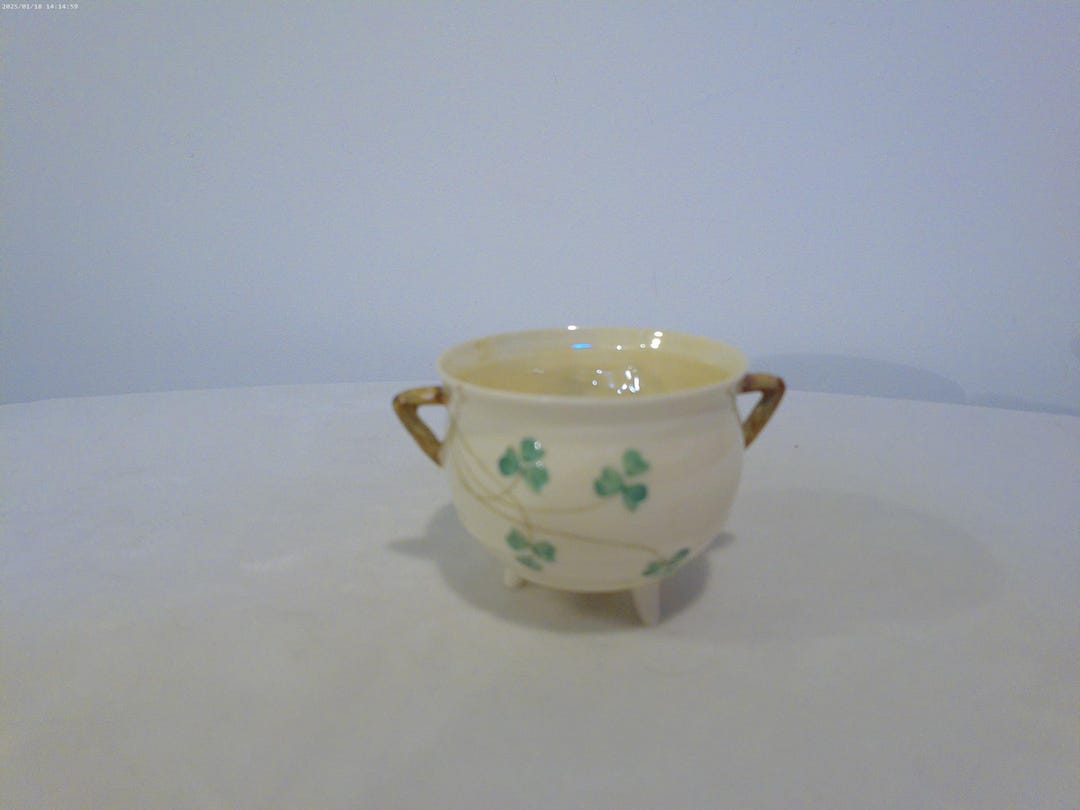 Vintage Irish Belleek Shamrock Footed Cauldron Sugar Bowl 3rd Black ...