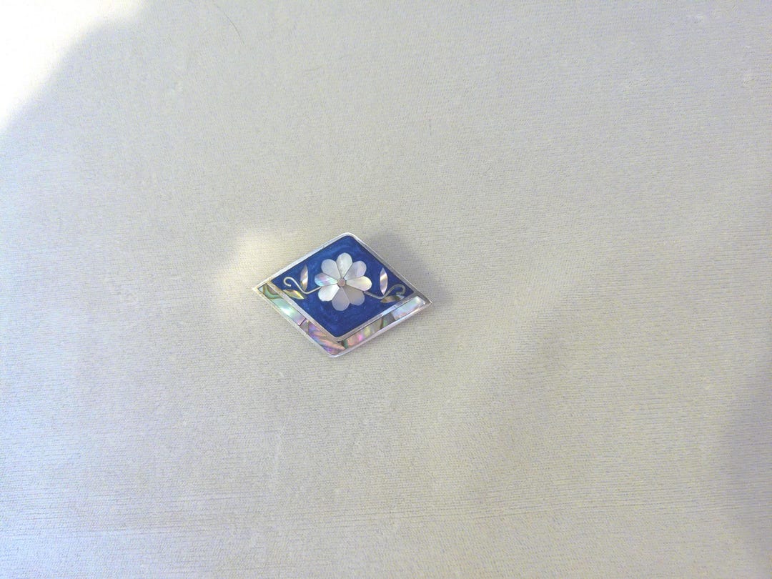 Vintage Alpaca Mexico Abalone Shell Mother of Pearl Silver Diamond ...