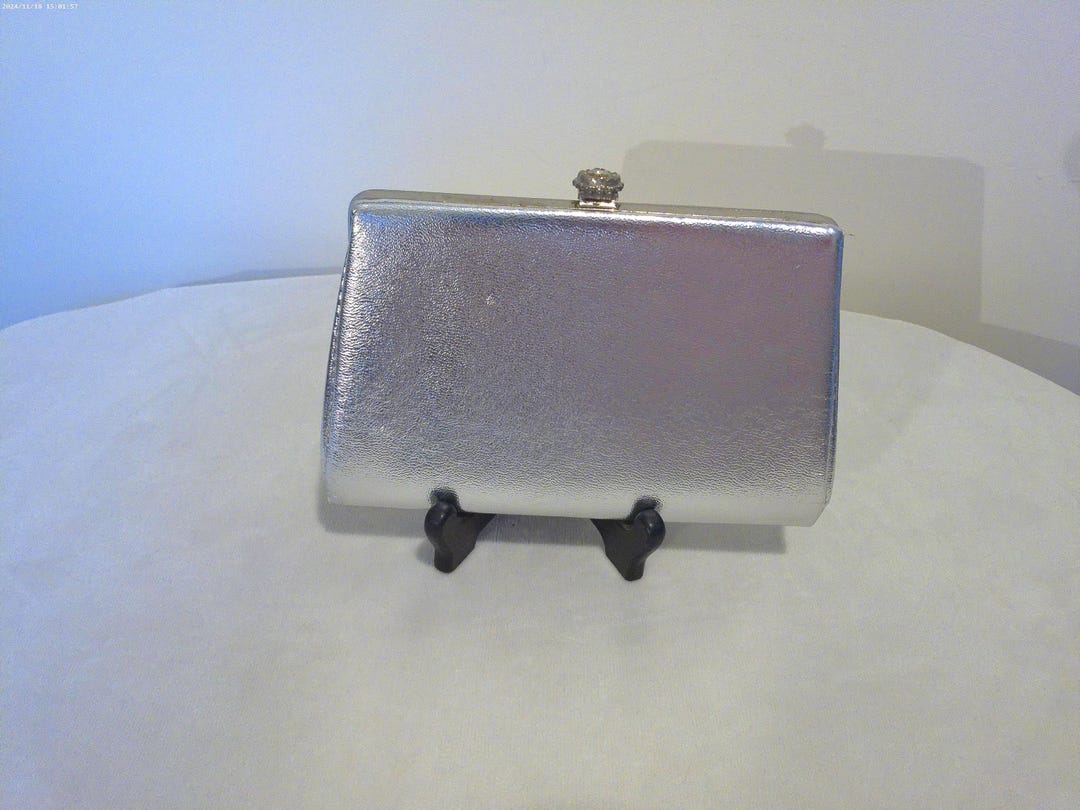 Vintage Silver Metallic Clutch Evening Bag Rhinestone Clasp - Etsy