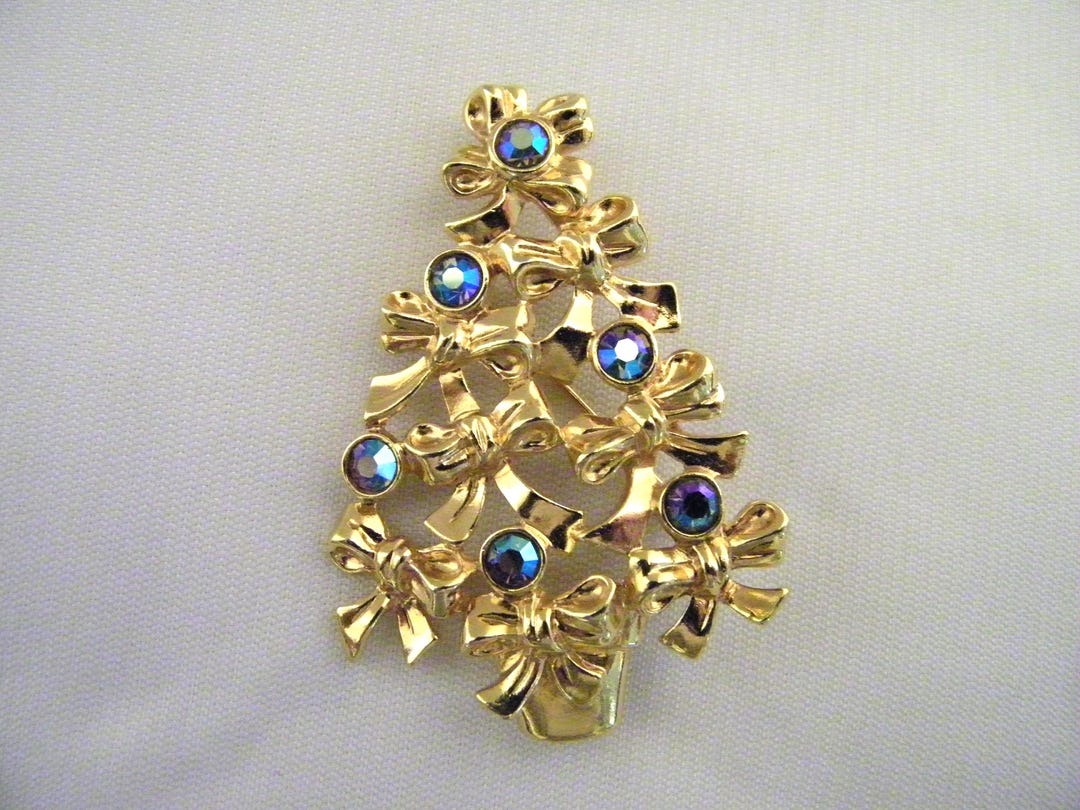 Vintage Avon Christmas Tree Bows Rhinestone Brooch Pin - Etsy