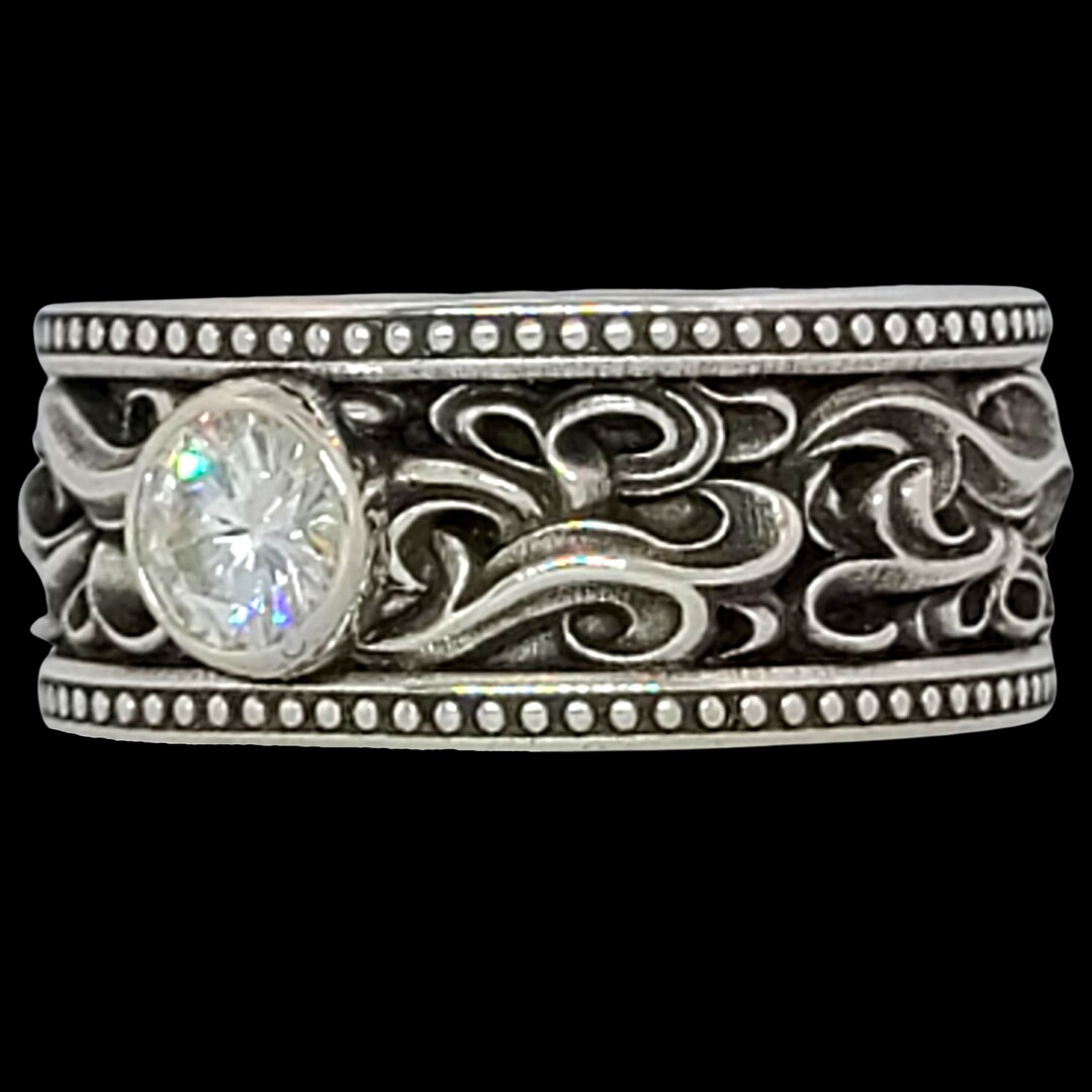 CASCADE BEADED SOLITAIRE in Silver, Gold or 2-toned With 1/2CT Lab ...