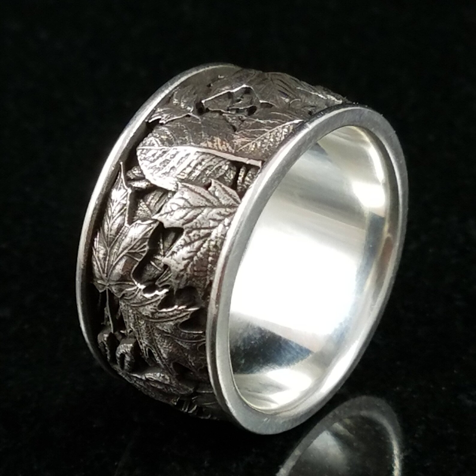 AUTUMN LEAVES MEDIUM in Silver Gold or 2-toned Gothic Carved - Etsy