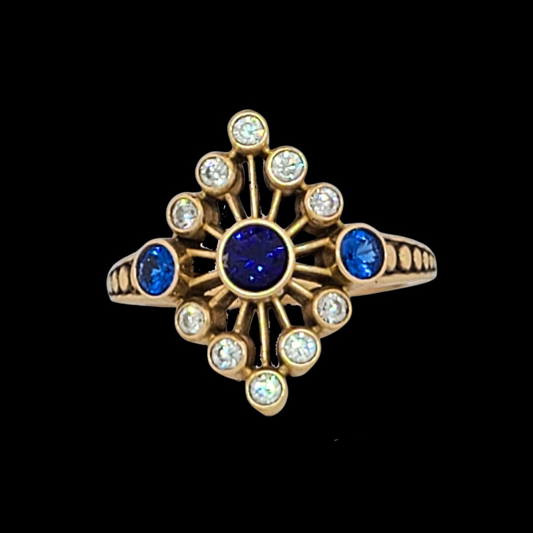 ATOMIC Diamond 3 Blue Sapphire Center Solitaire Wedding Statement Ring ...
