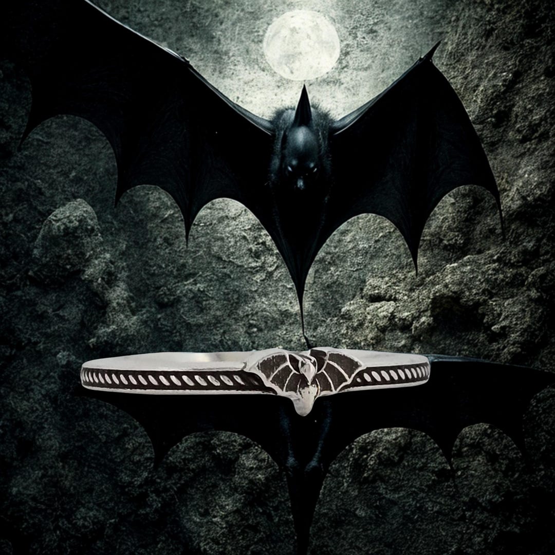 GOTHIC BAT STACK Ring – Outstretched Flying Wings Band in Silver ...