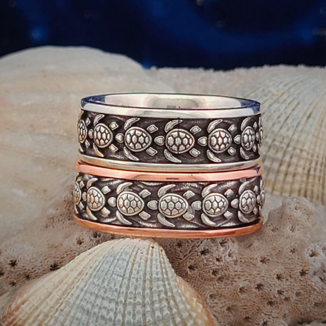 Sea TURTLE Swimming in OCEAN Band TORTOISE Pond Tranquility Ring Sea ...