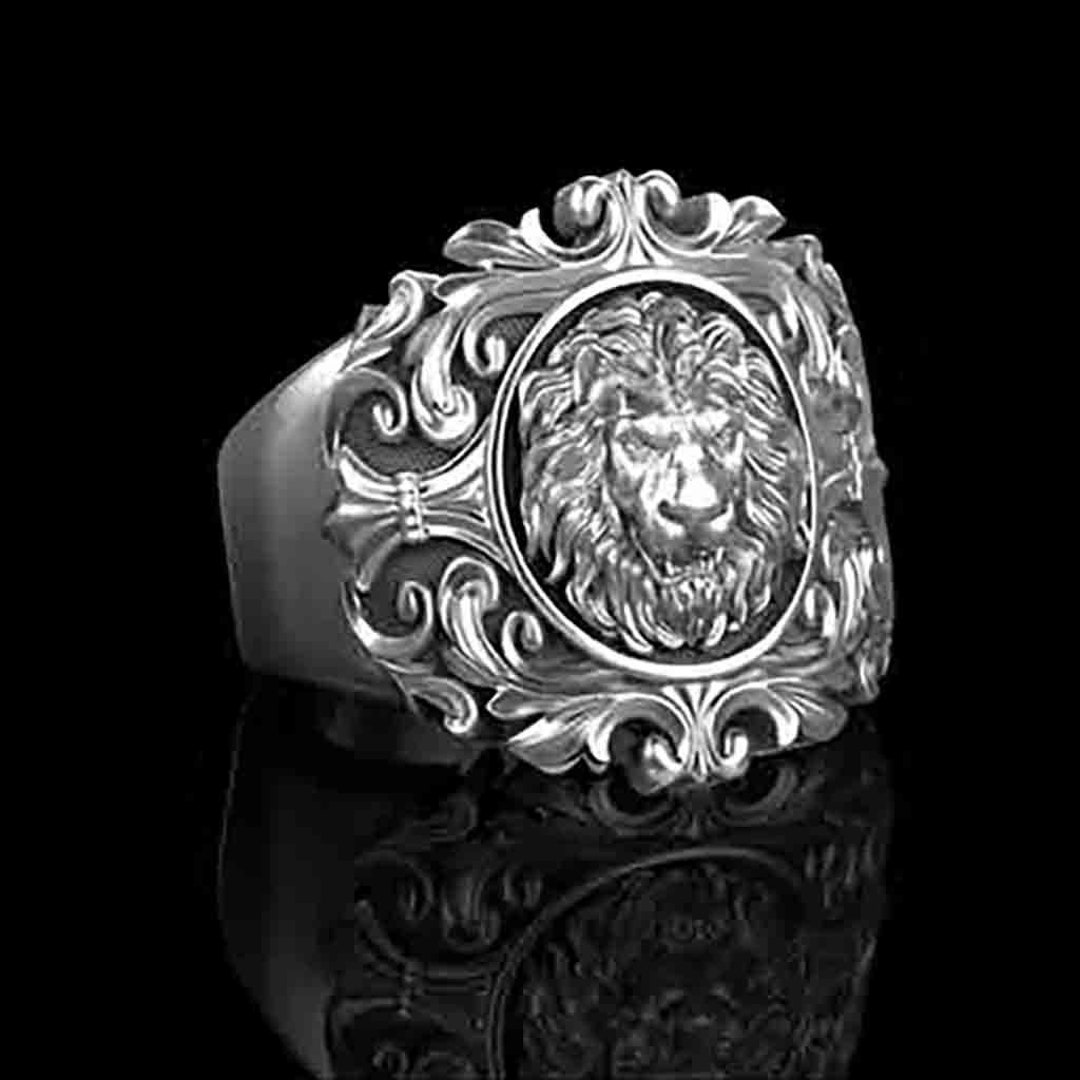 FORTITUDE Lion Ring in Silver or Gold, Lion Head, Lion Face, Tapered ...
