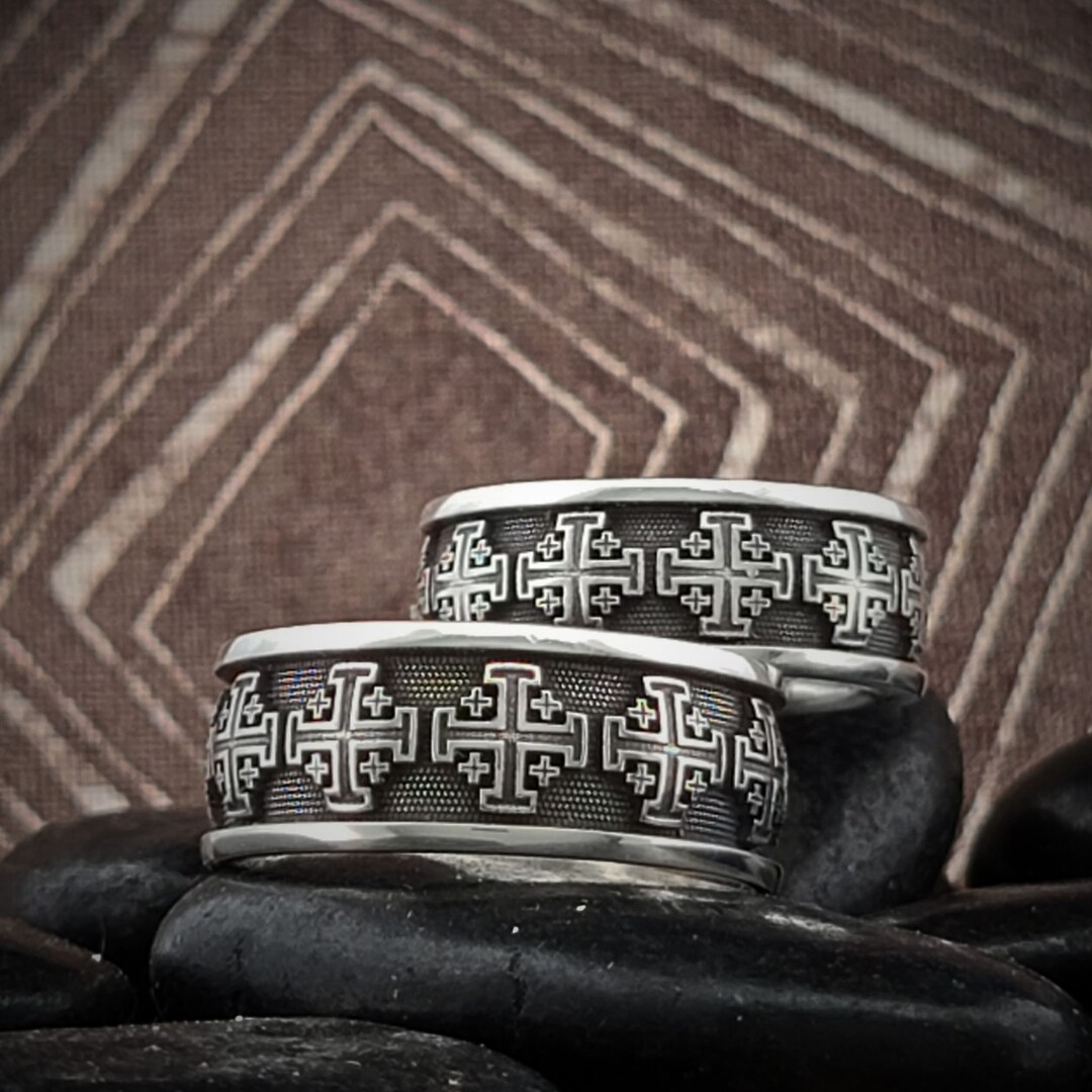 JERUSALEM CROSS STEEL Wedding Ring for Protestant Jewelry Present for ...