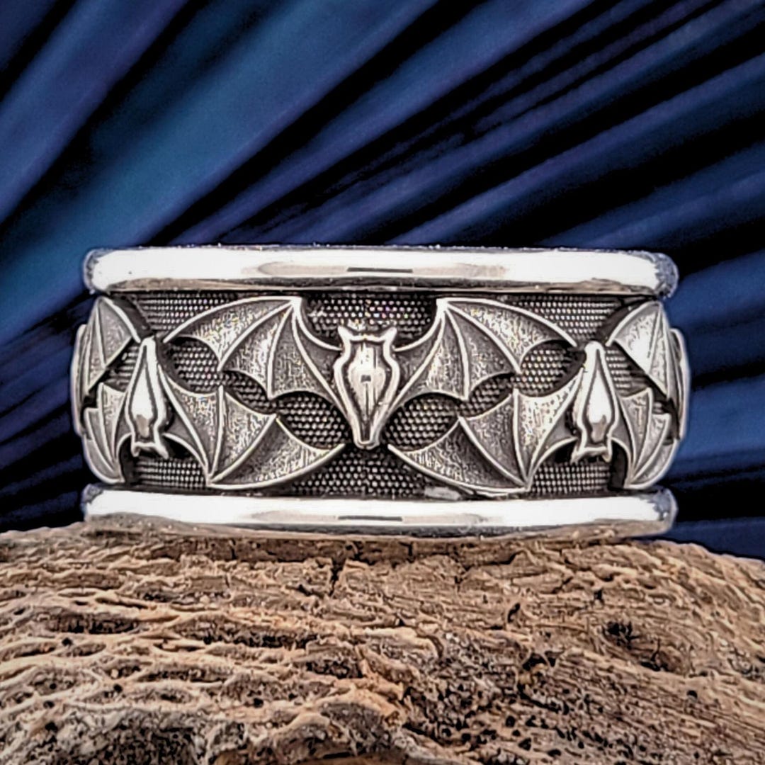 GOTHIC BAT Wide Band Halloween Ring Druid Ceremony Gift for Wiccan ...
