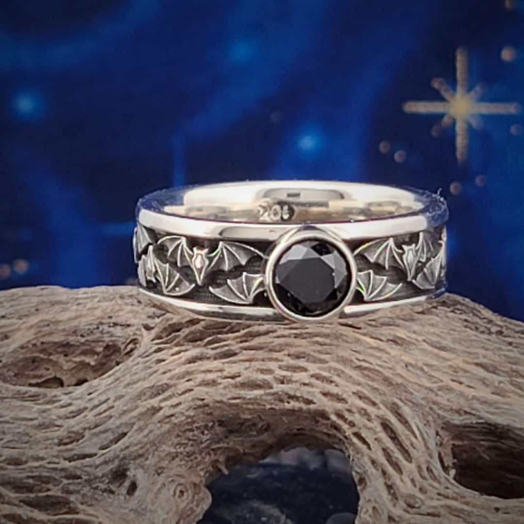 Gothic Bat Solitaire Ring With Black Spinel, Spooky Halloween Jewelry ...