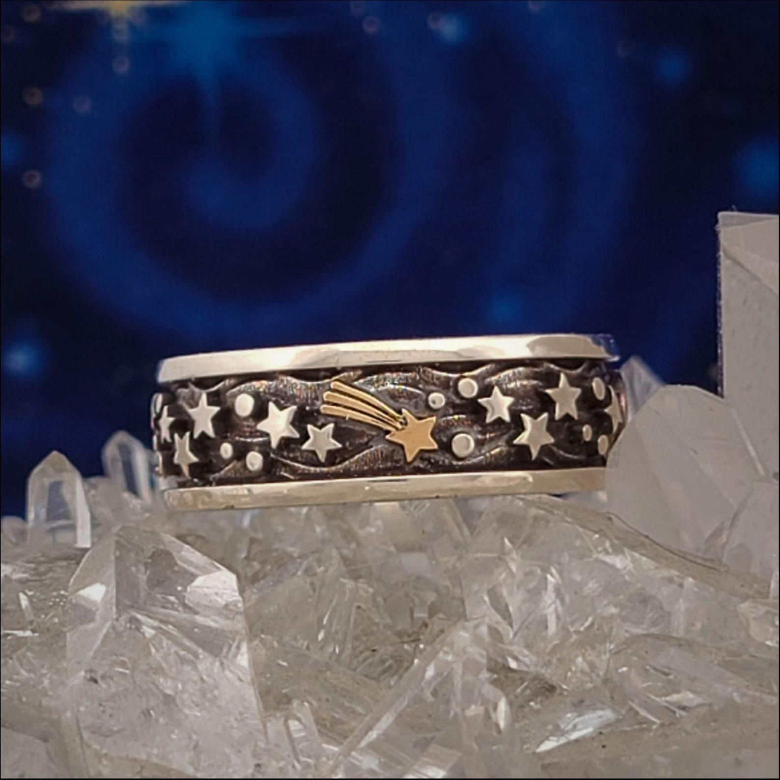 Shooting Star Ring, Crescent Moon Celestial Band, Galaxy Jewelry - Etsy ...