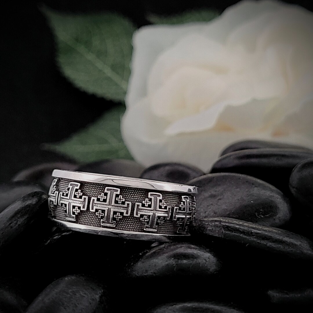 JERUSALEM CROSS WEDDING Ring Sculpted Religious Gospel Protestant ...
