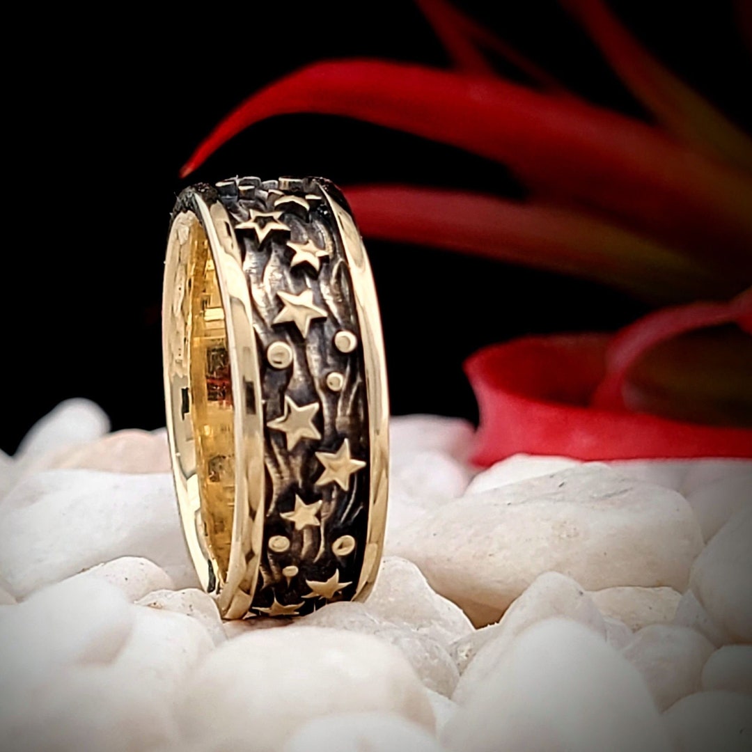 STARRY NIGHT Sky Celestial Themed Ring Wiccan Wedding Gift Carved ...
