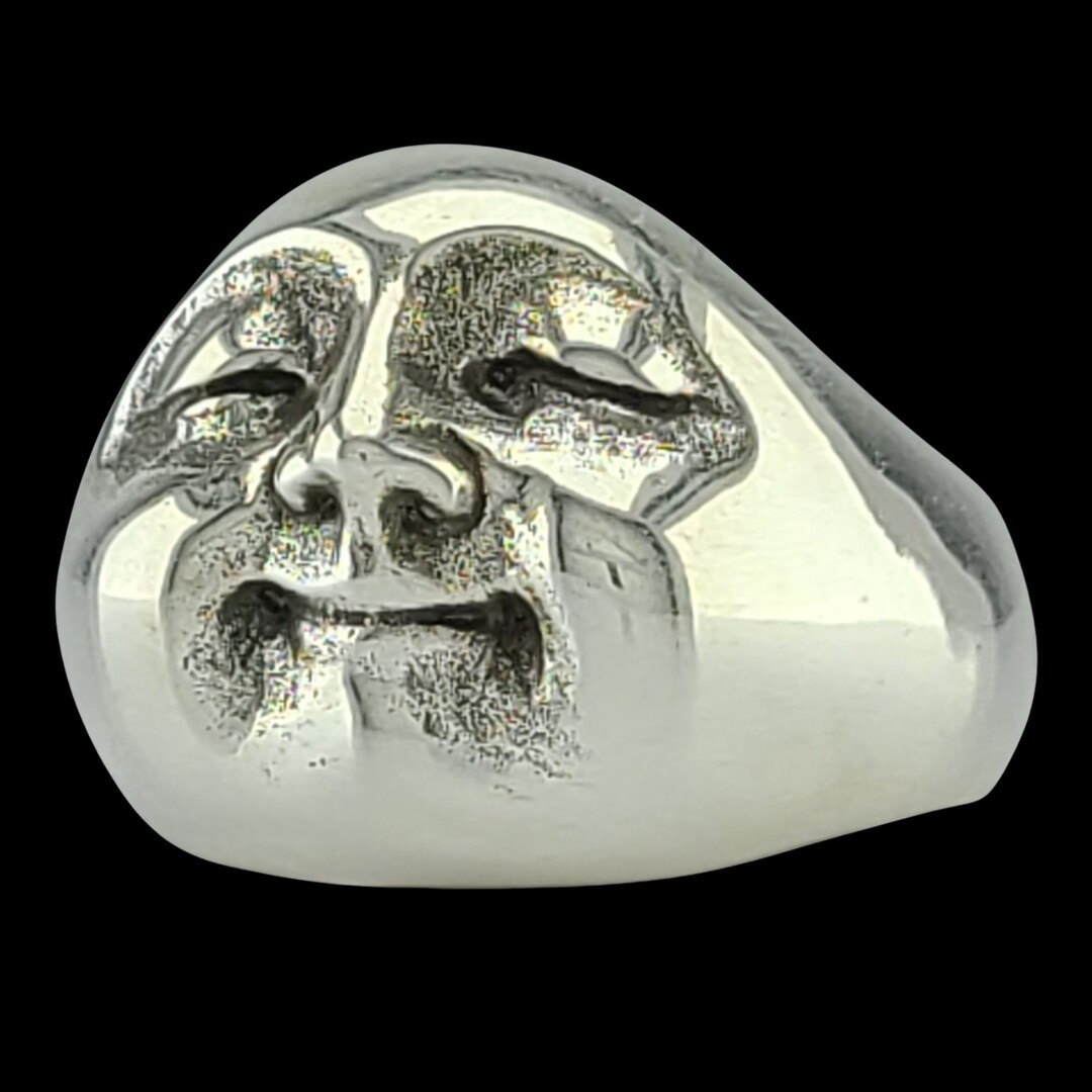 MOONCHILD Smiling Moon Face Tapered Ring, Serene Happy Blissful ...