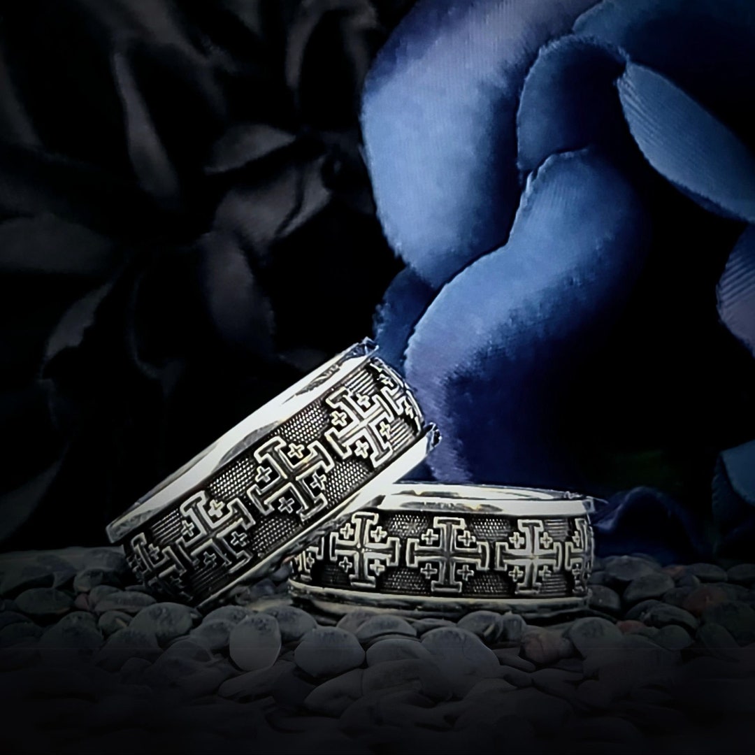JERUSALEM CROSS Wedding Ring Protestant Jewelry Christian Band Orthodox ...