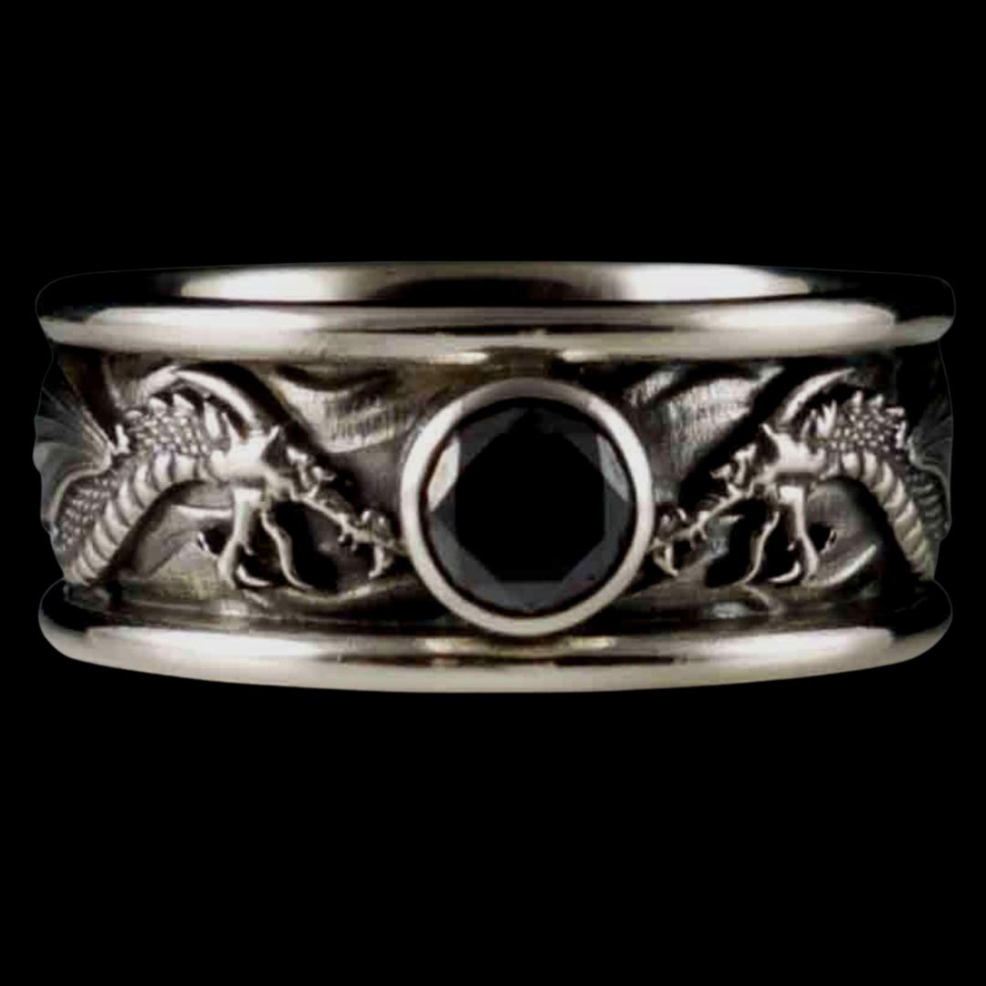 DRACO THE DRAGON Wedding Solitaire Band With 5mm Black Spinel Game of ...