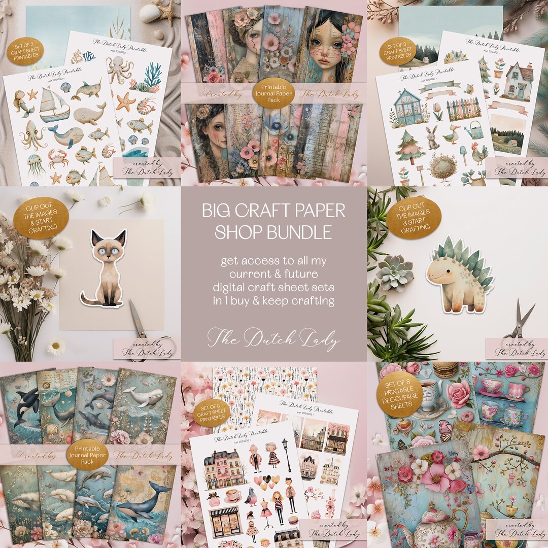 Printable Craft Sheets FULL SHOP BUNDLE Digital Scrapbook Ephemera ...