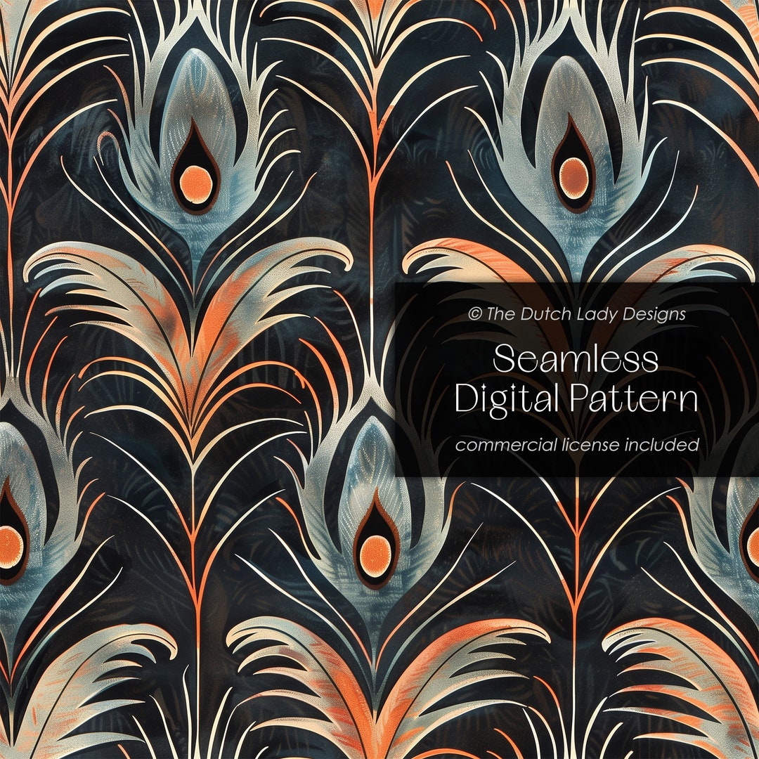 Peacock Feather Art Deco SEAMLESS Digital Pattern, Abstract Tileable ...