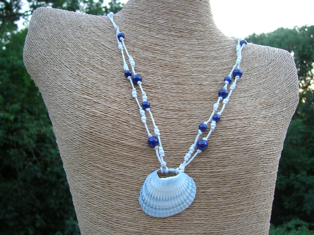 Cockle Shell Necklace on White Hemp Cord With Imitation Pearls - Etsy
