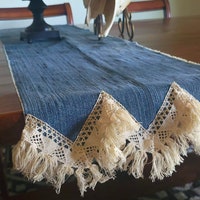 Blue Denim Patchwork Rug, Boho Jean Runner - Etsy