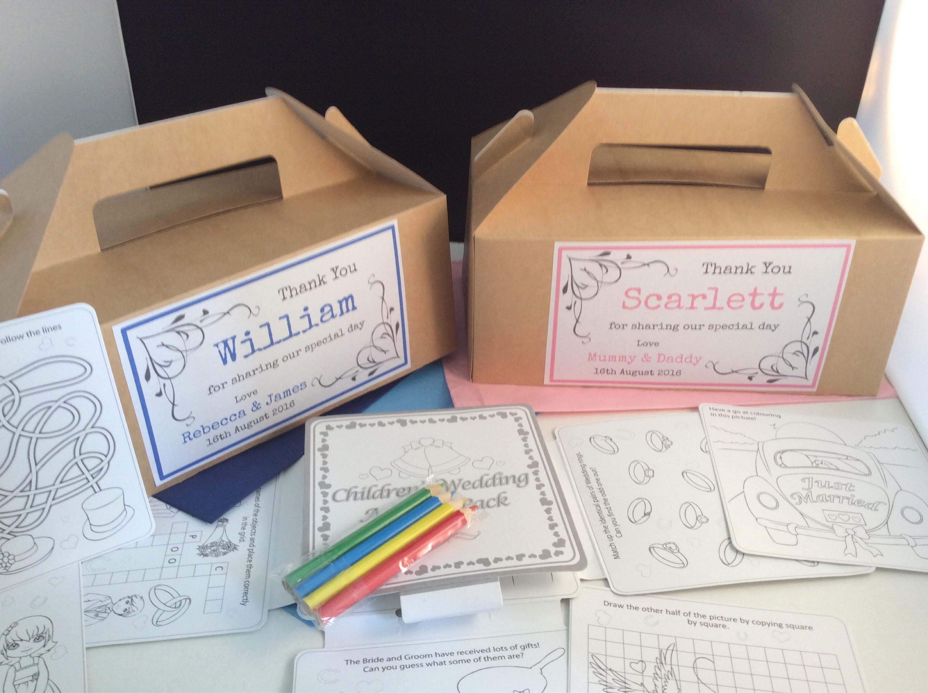 Personalised Single Children's Wedding Activity Kraft Brown Box ...