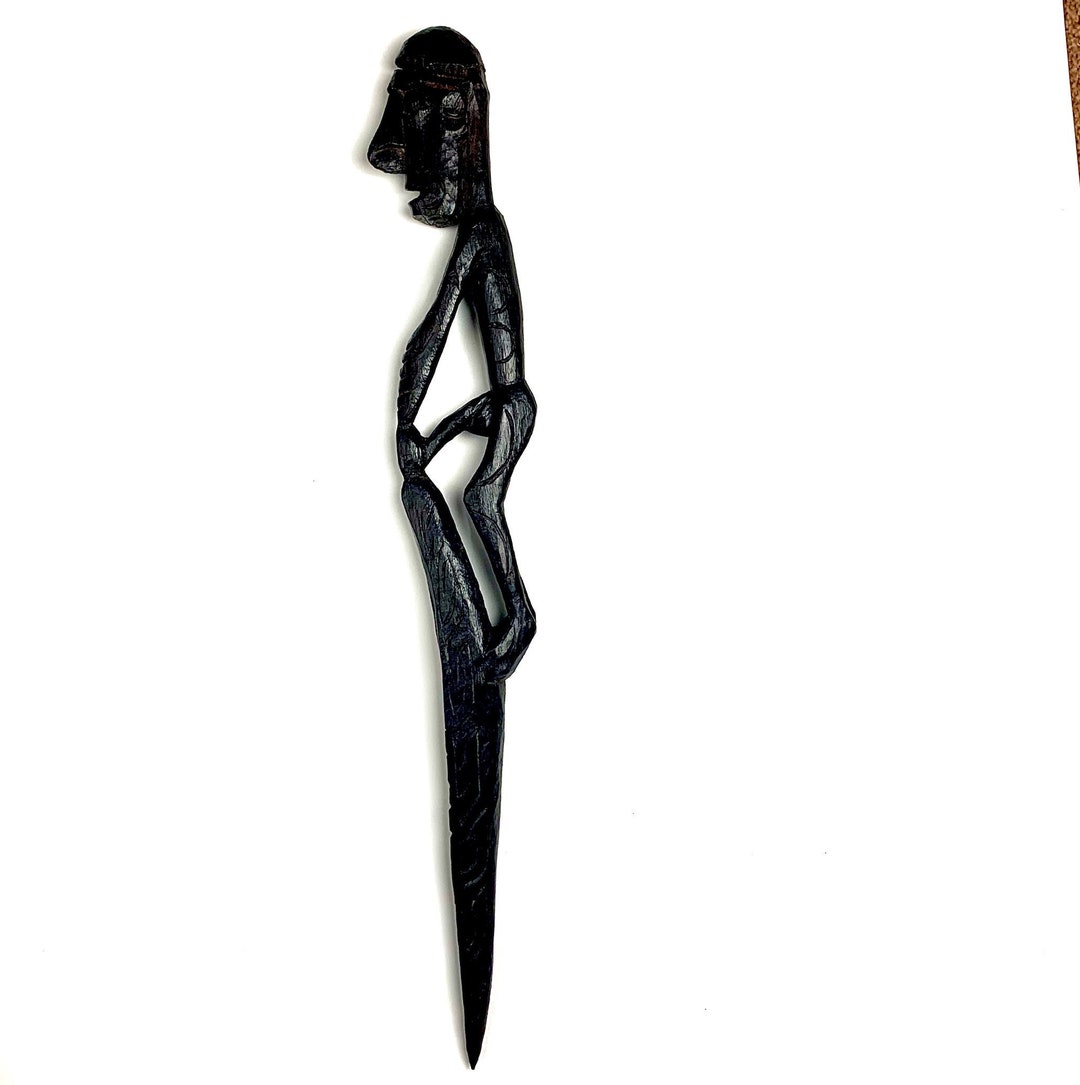 Asmat Male Ancestor Figure Standing on A Pointed Canoe With Both Hands ...