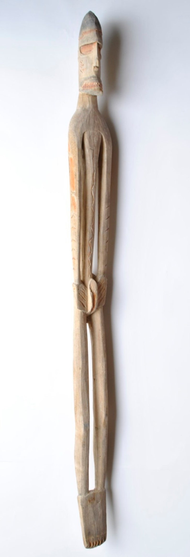 Amat Tribal Artifact Sculpture of a Tall Female Figure Standing With ...