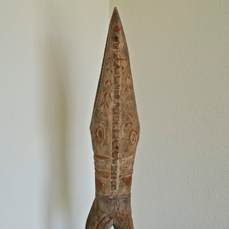 Primitive Asmat Artifact Pole of Large Crocodile Head With Body of ...