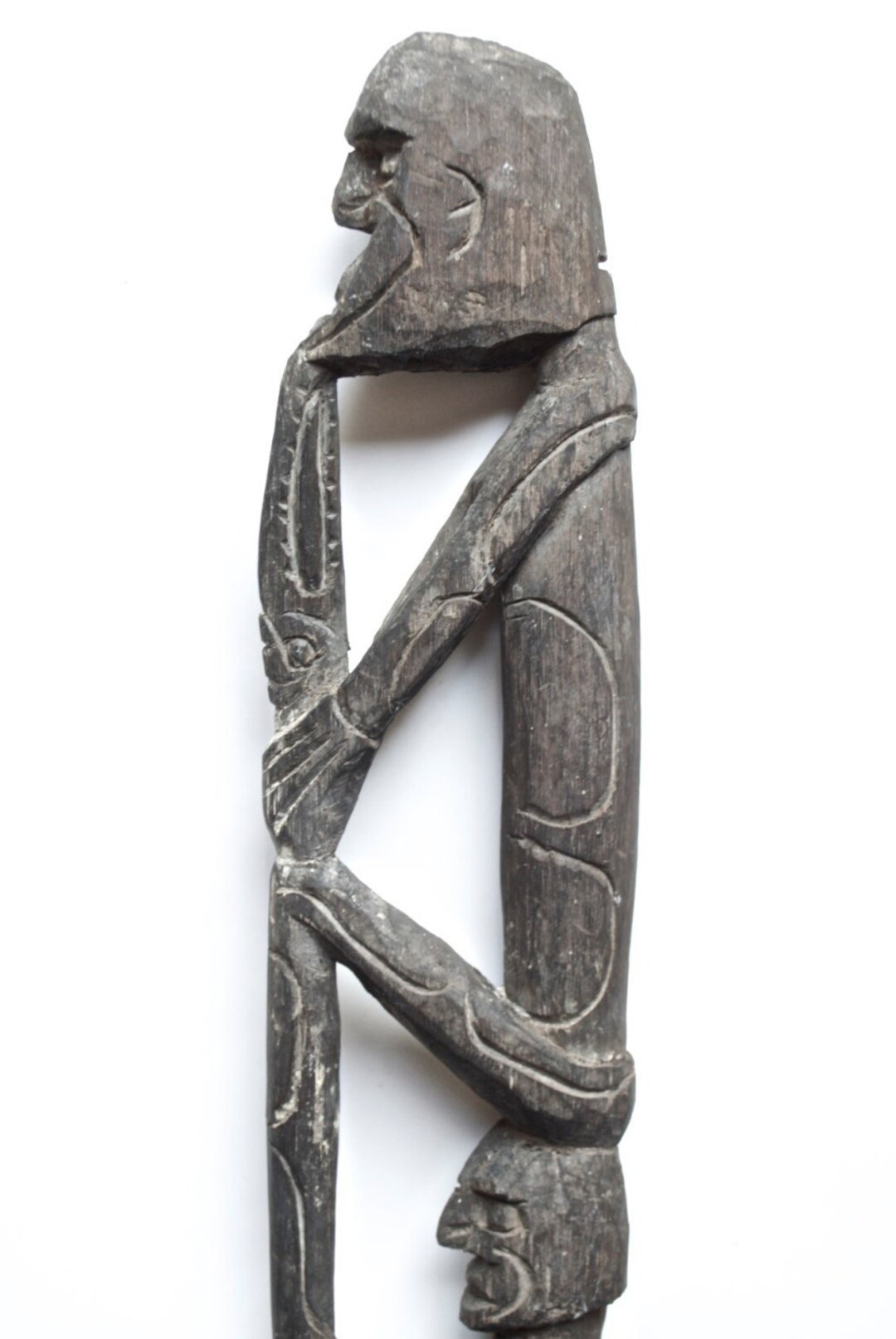 New Guinea Tribal Artifact of Two Ancestor Figures Sitting Holding ...