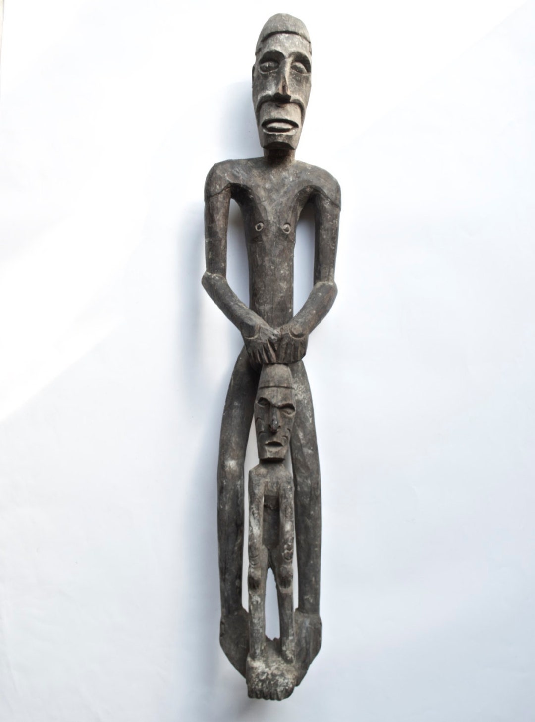 Large Asmat Male Figure With Small Female Figure Standing a Tribal ...