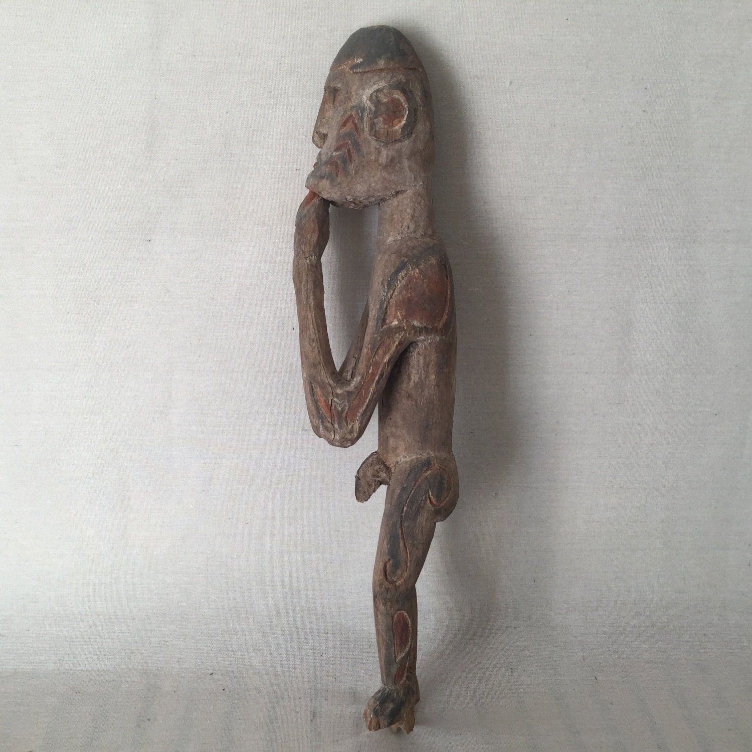 Asmat Male Figure Standing Hands on Chin a Tribal Carving Sculpture ...