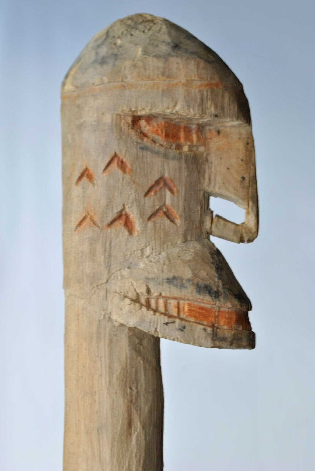 Tall Sculpture of Asmat Male Figure Standing on Head of Hornbill a ...
