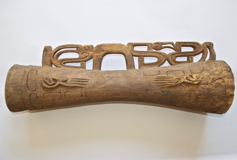 New Guinea Asmat Primitive Drum Artifact Tribal Sculpture From Irian ...