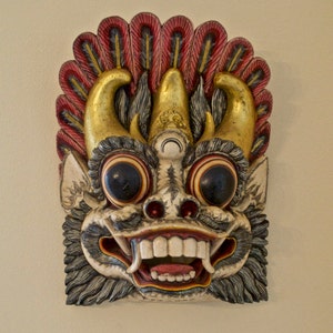 Large Rare Vintage Barong (hanuman) Mask Wood Carved and Painted Wall ...