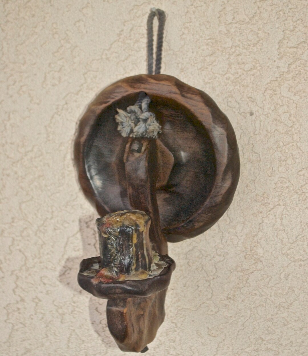Gothic Medieval Wood and Hang Rope Wall Sconce Candle Holder With ...