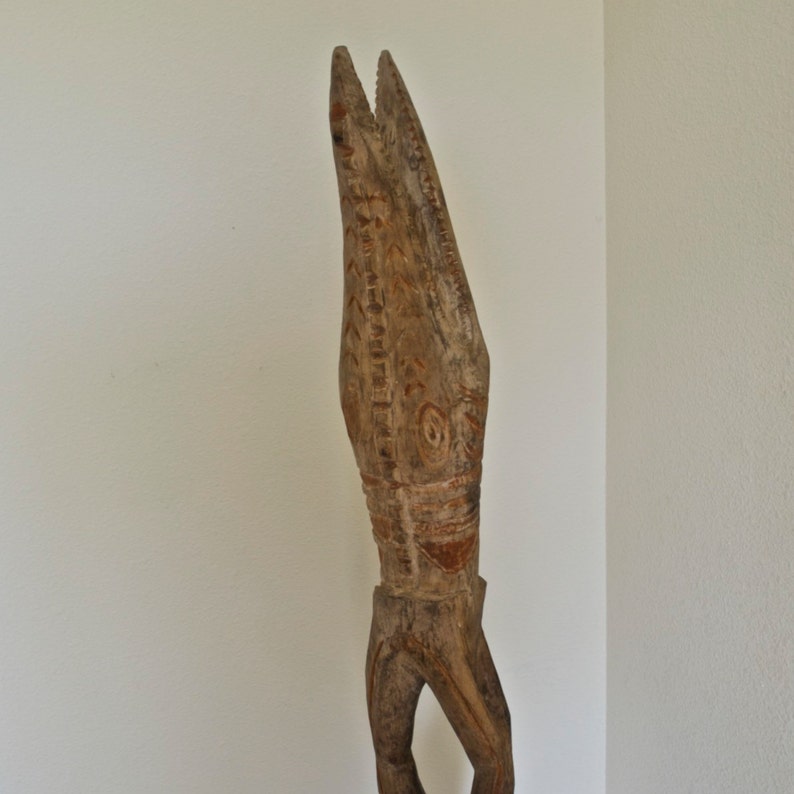 Primitive Asmat Artifact Pole of Large Crocodile Head With Body of ...