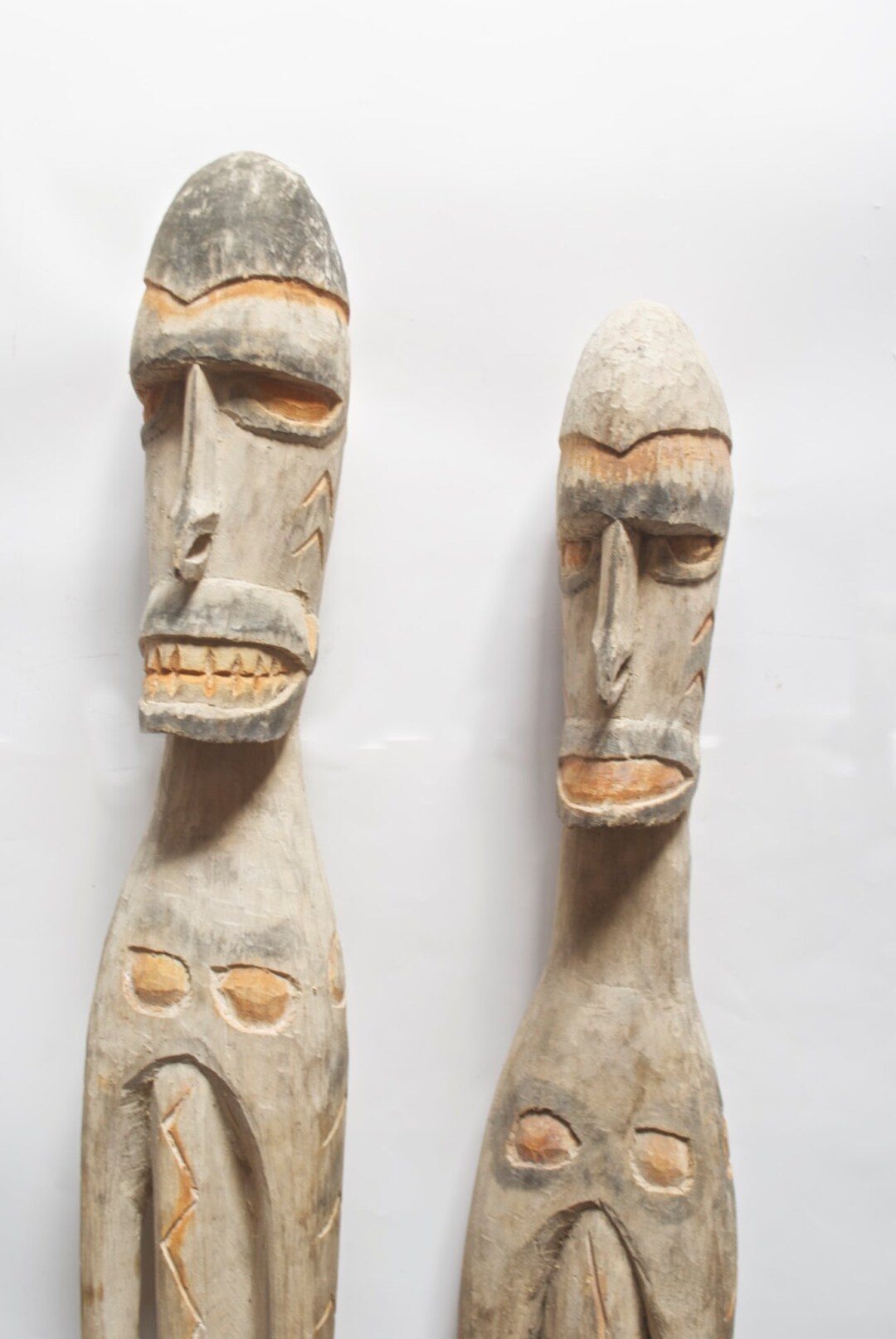 New Guinea A Pair of Two Asmat Tall Male and Female Figures Sculpture ...