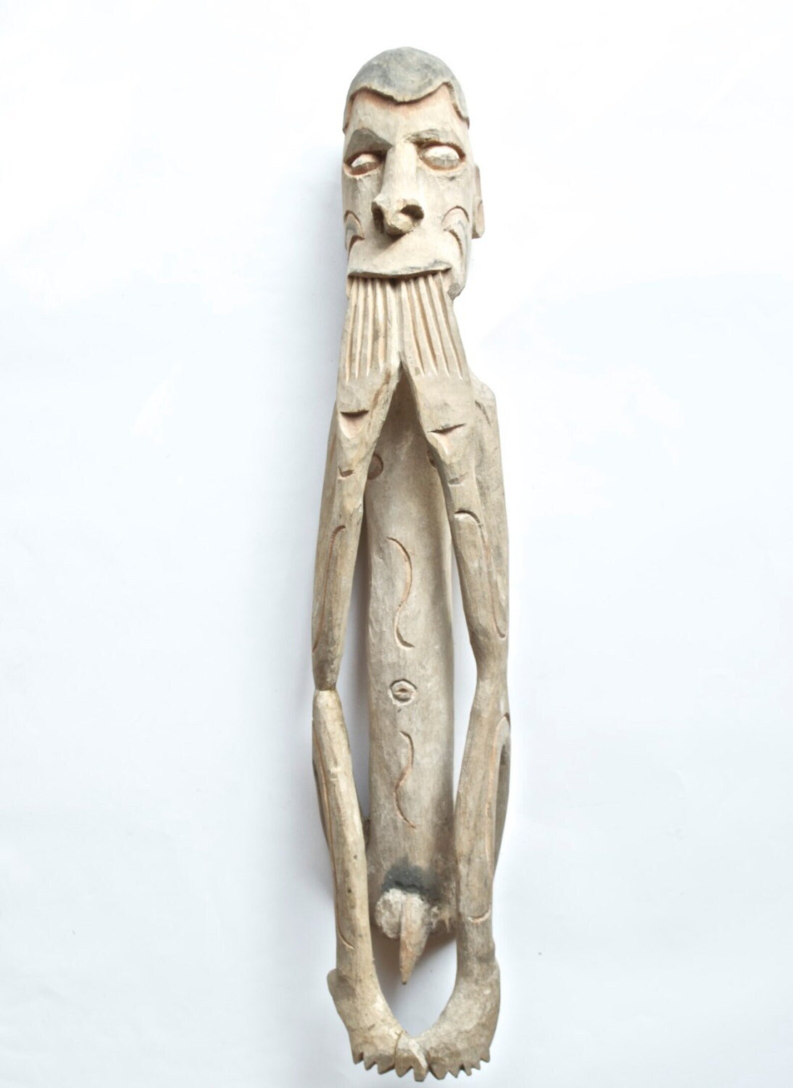 Asmat Male Figure in Squatting Position Hands Inside Mouth a Tribal ...